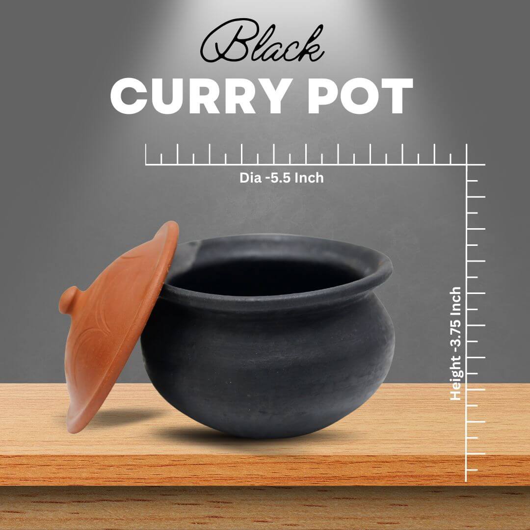 Small size clay curry pot - black colour